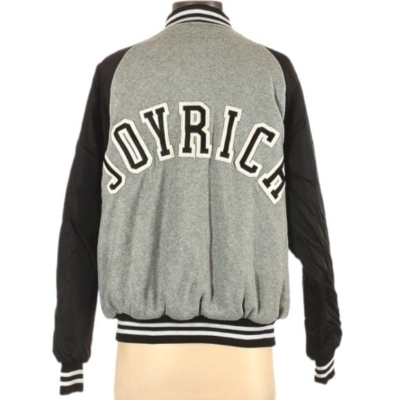 Joyrich | Jackets & Coats | Joyrich Grey Black White Faux Fur Lined Varsity Bomber Jacket S ...